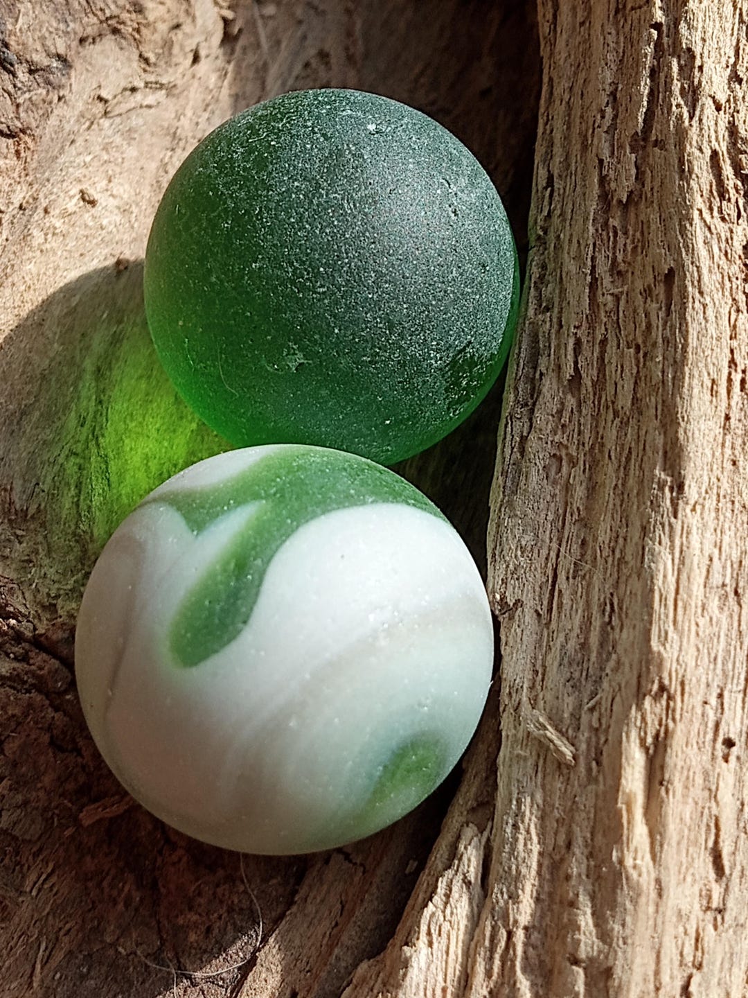 2 Green Nova Scotia Seaglass Marbles Perfectly Weathered by the Ocean ...