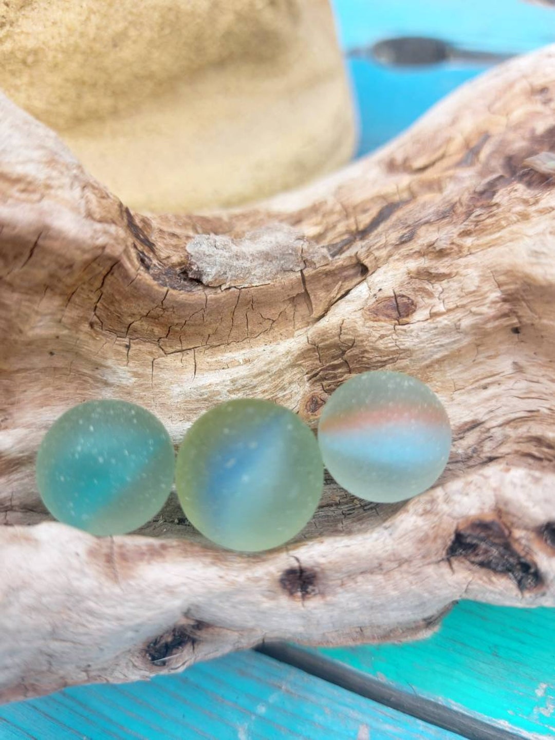 3 Beautifully Weathered Cats Eye Seaglass Marbles Perfectly Frosted Found on the Beaches of Nova ...