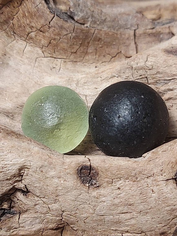 Sage Green Mini Seaglass Marble and Regular Size Black Marble | Etsy