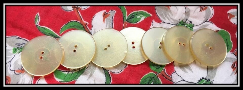 7 LUMINESCENT Mid-century Sew-through Coat Buttons. Imitation Shell ...