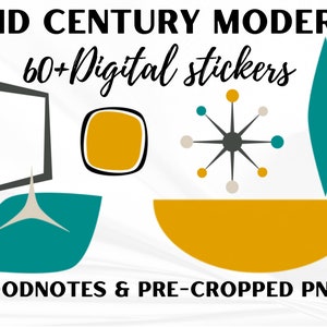 Digital Mid Century Modern Stickers, Retro Stickers for Digital ...
