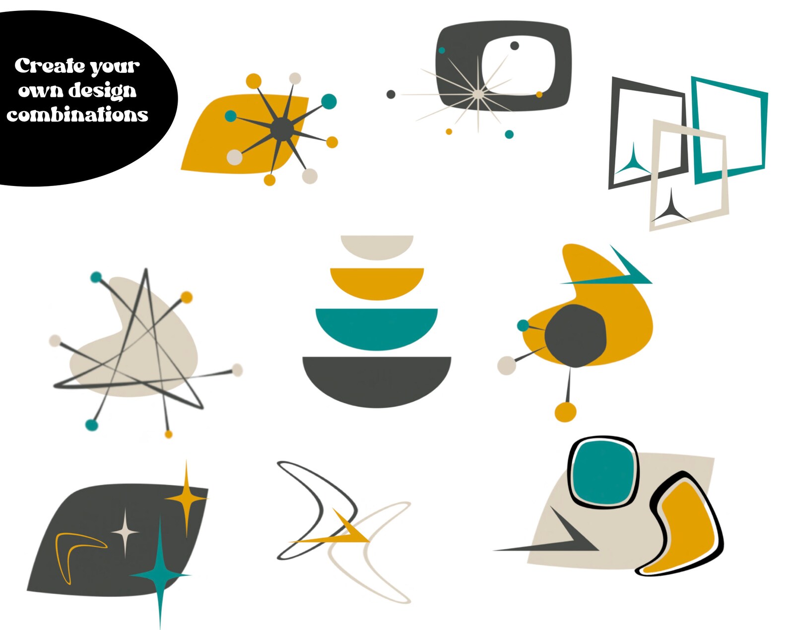 Digital Mid Century Modern Stickers, Retro Stickers for Digital ...