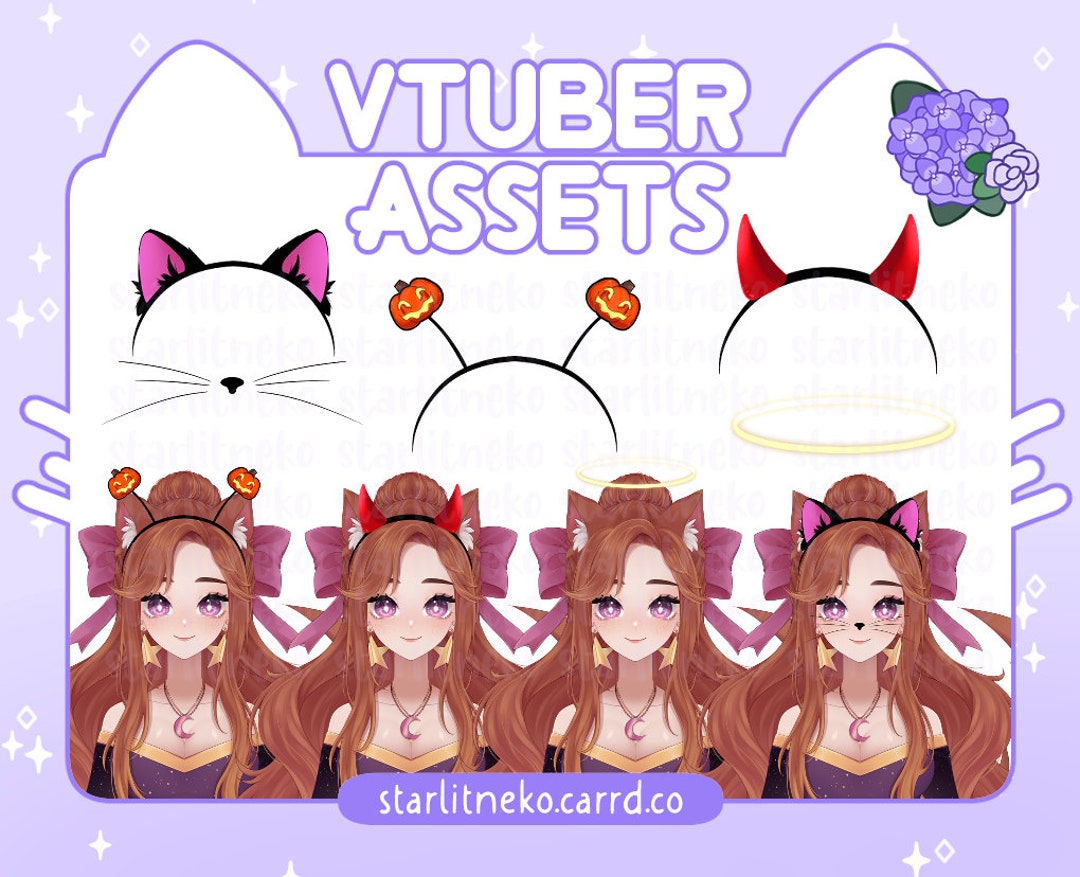 Halloween Vtuber Headband Assets: Cat Ears, Halo, Horns [P2U] - Etsy