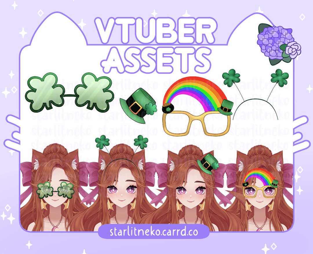 St Patrick's Day Vtuber Assets: Clover Headband, Hat, Glasses [P2U] - Etsy