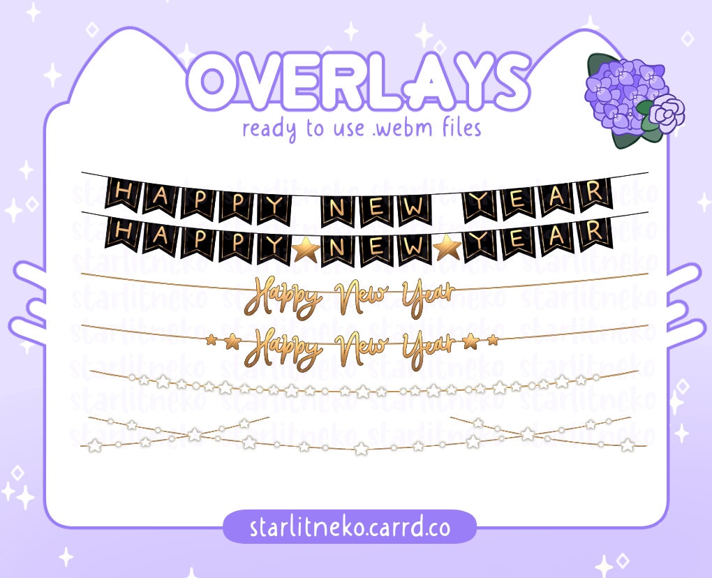 Stream Overlay: Happy New Year Banners and String Lights [P2U, Twitch ...