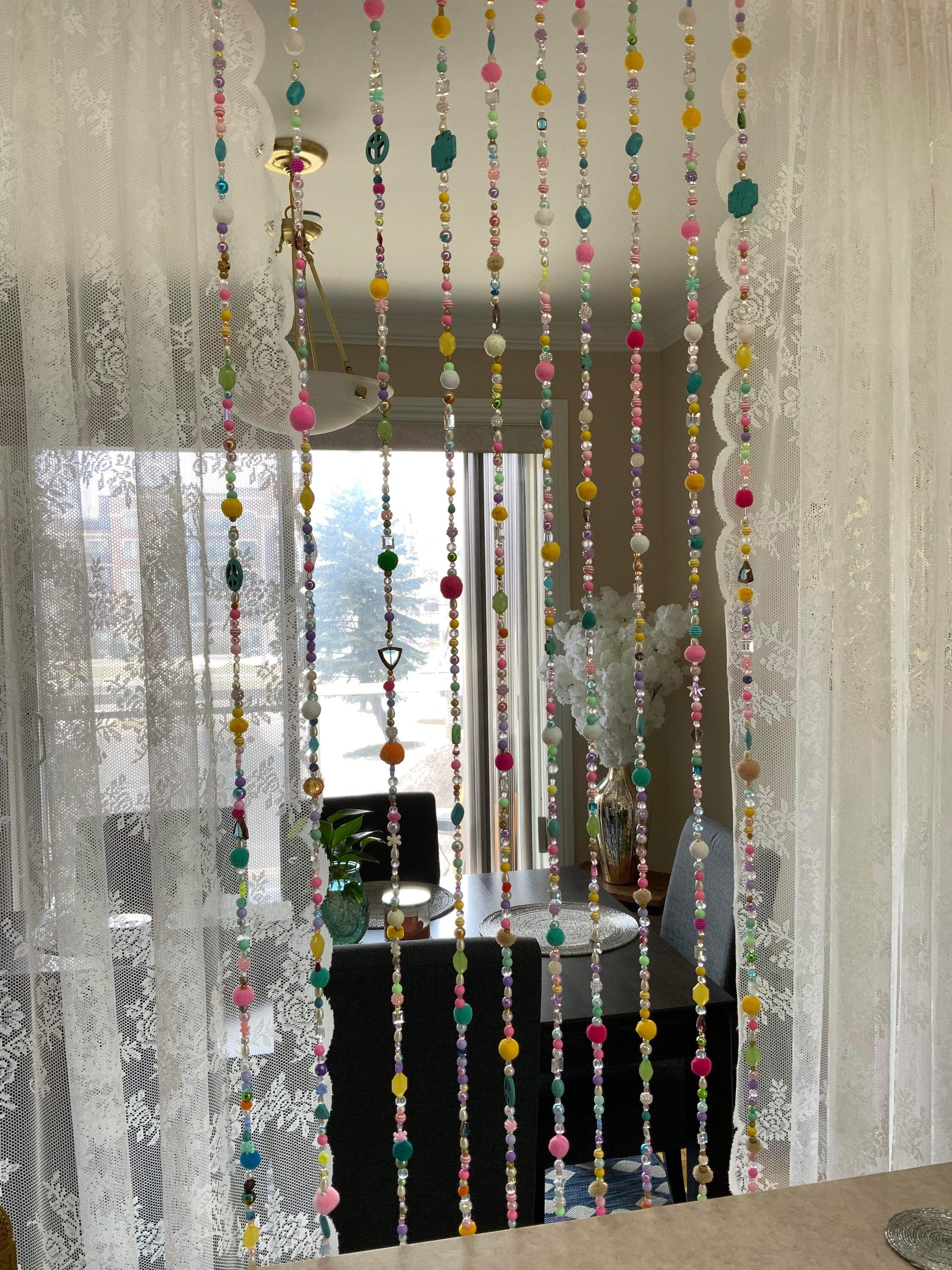 Hanging Beaded Curtain wall Panel Fringe Window - Etsy