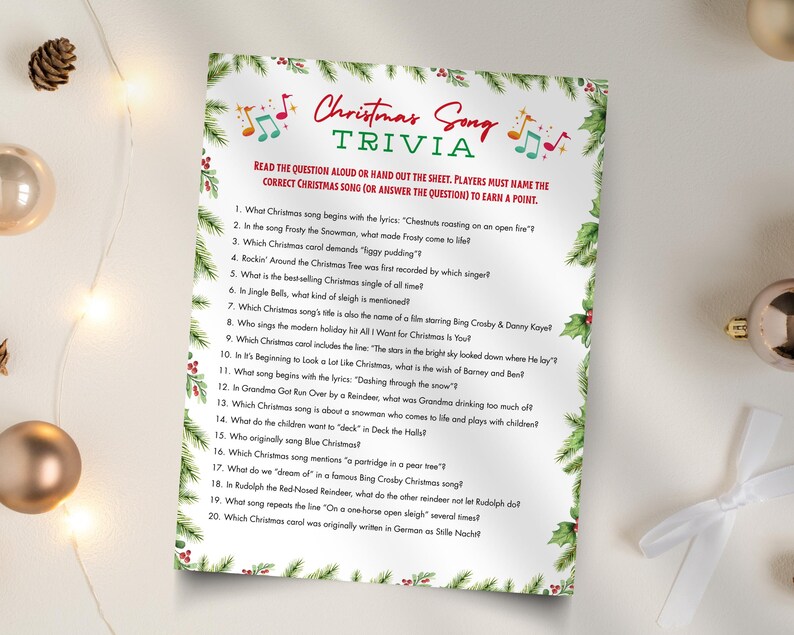 Christmas Song Trivia Game, Printable Holiday Game, Digital Download ...