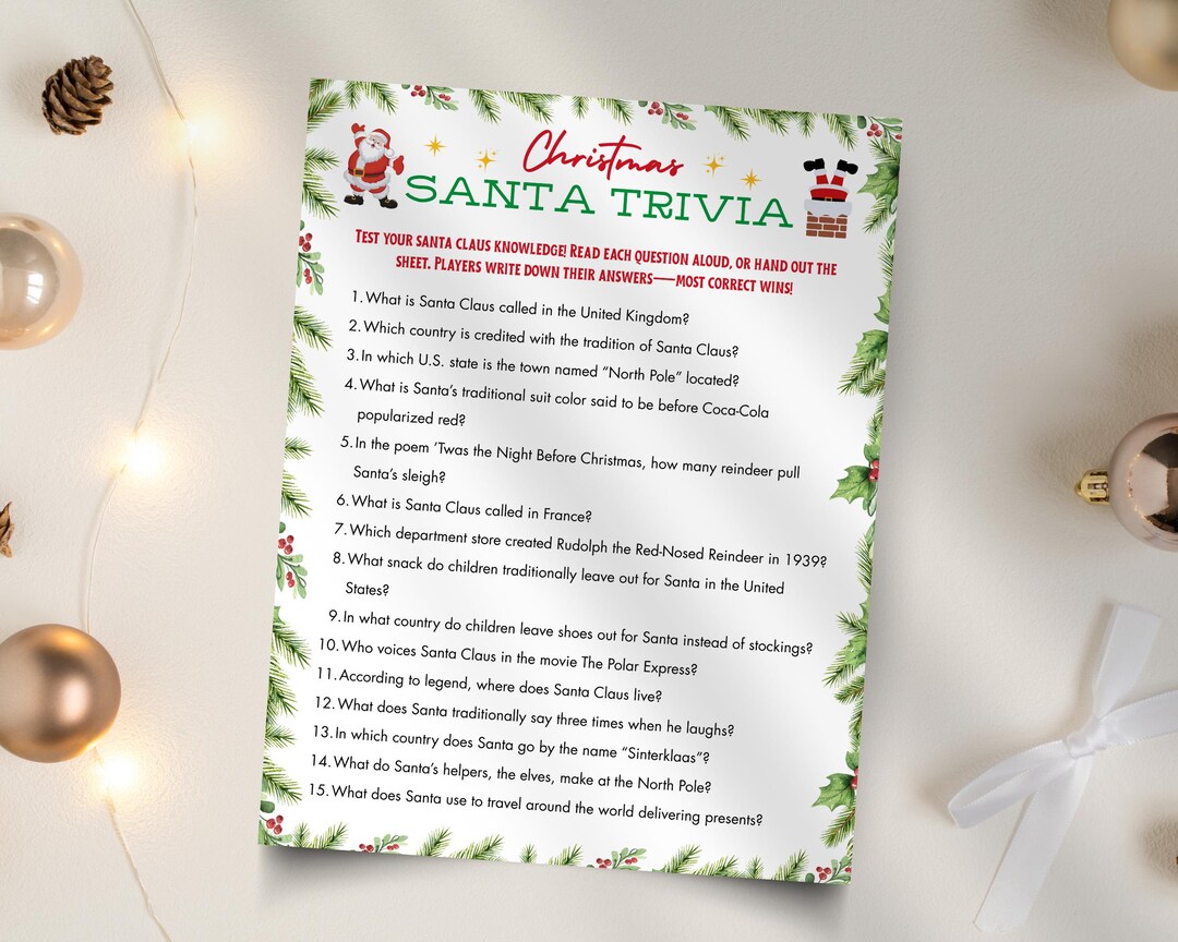 Christmas Santa Trivia Game, Printable Holiday Family Activity, Digital ...