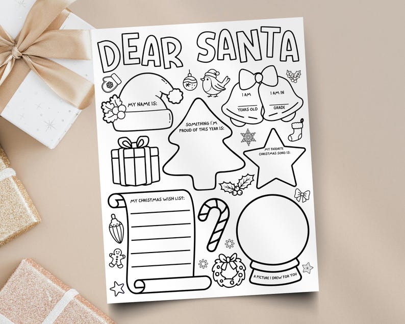Letter to Santa Printable Colouring Page, Christmas Wish List, Dear ...