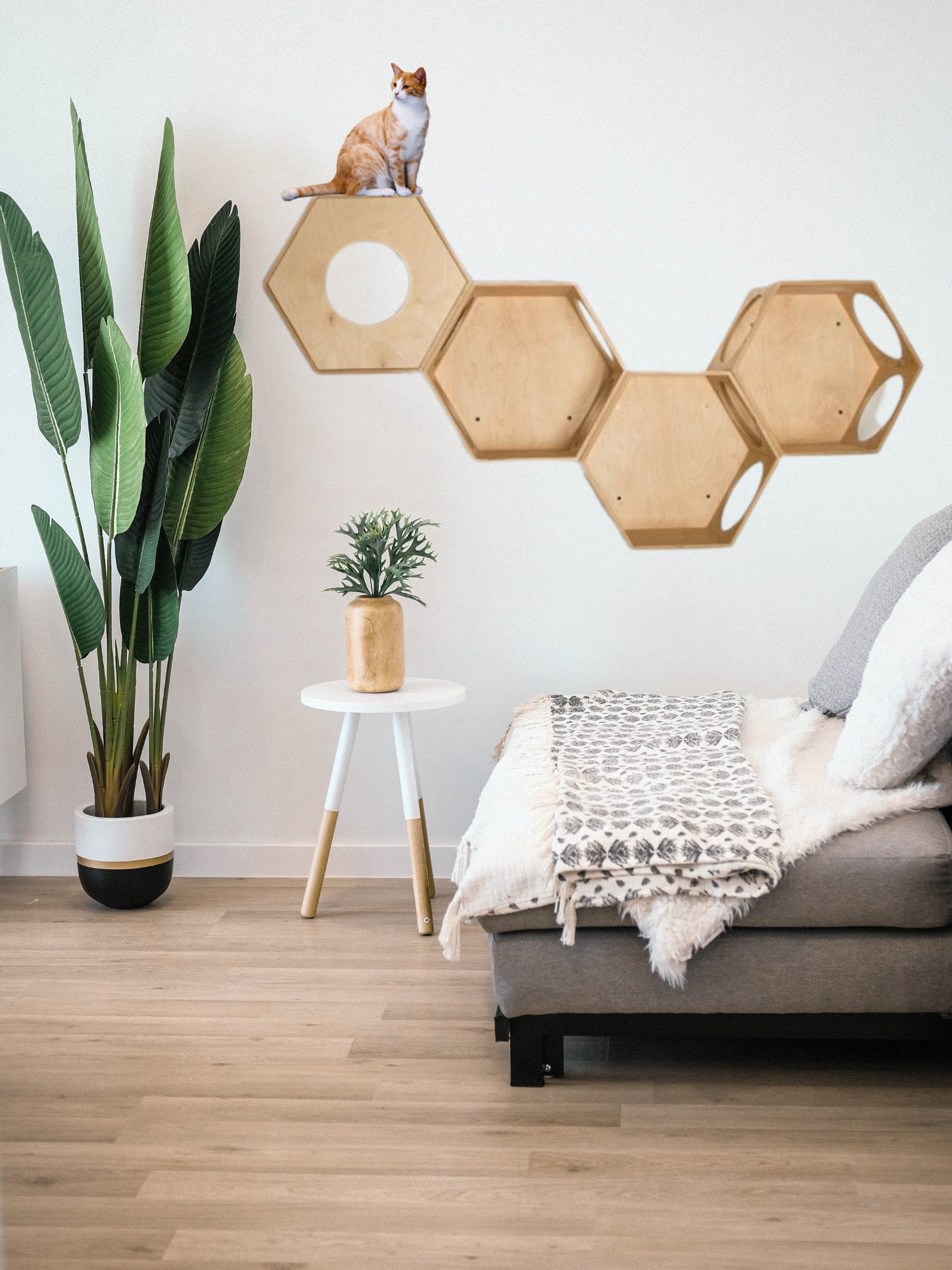 Hexagon Cat Shelves Cat House Cat Tree Cat Bed Wooden Cat Bed Cat Lover ...