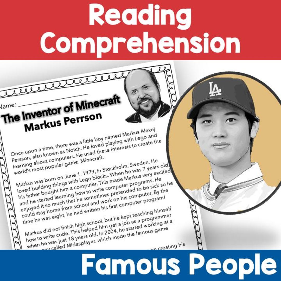 Famous People | Reading Comprehension & Vocabulary Worksheets - Etsy