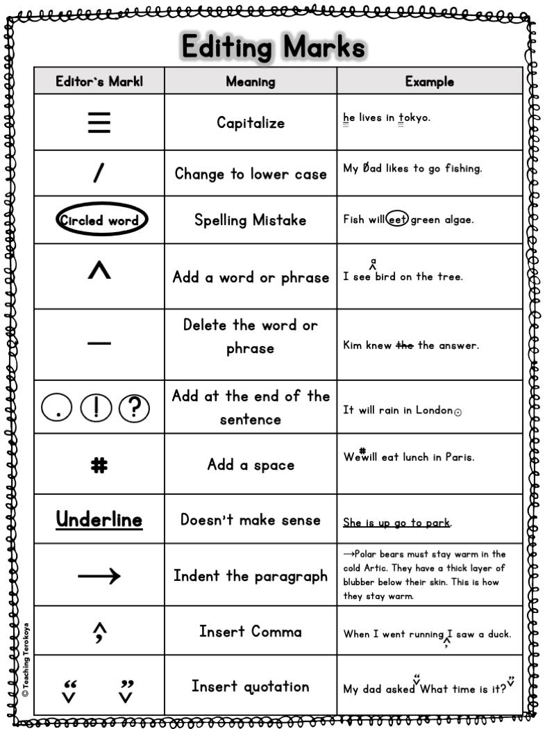 EDITING MARKS SHEET (younger Grade) - Etsy