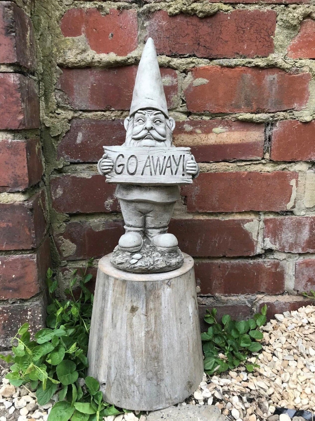 Stone Garden Gonk Gnome With Go Away Sign Cast Stone Garden Ornament ...