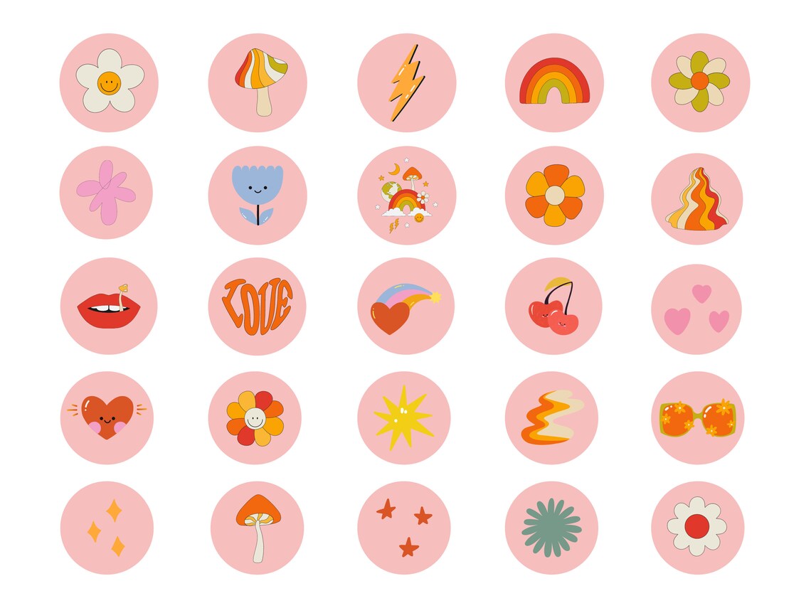 25 Groovy Instagram Highlight Covers With 6 Backgrounds - Etsy