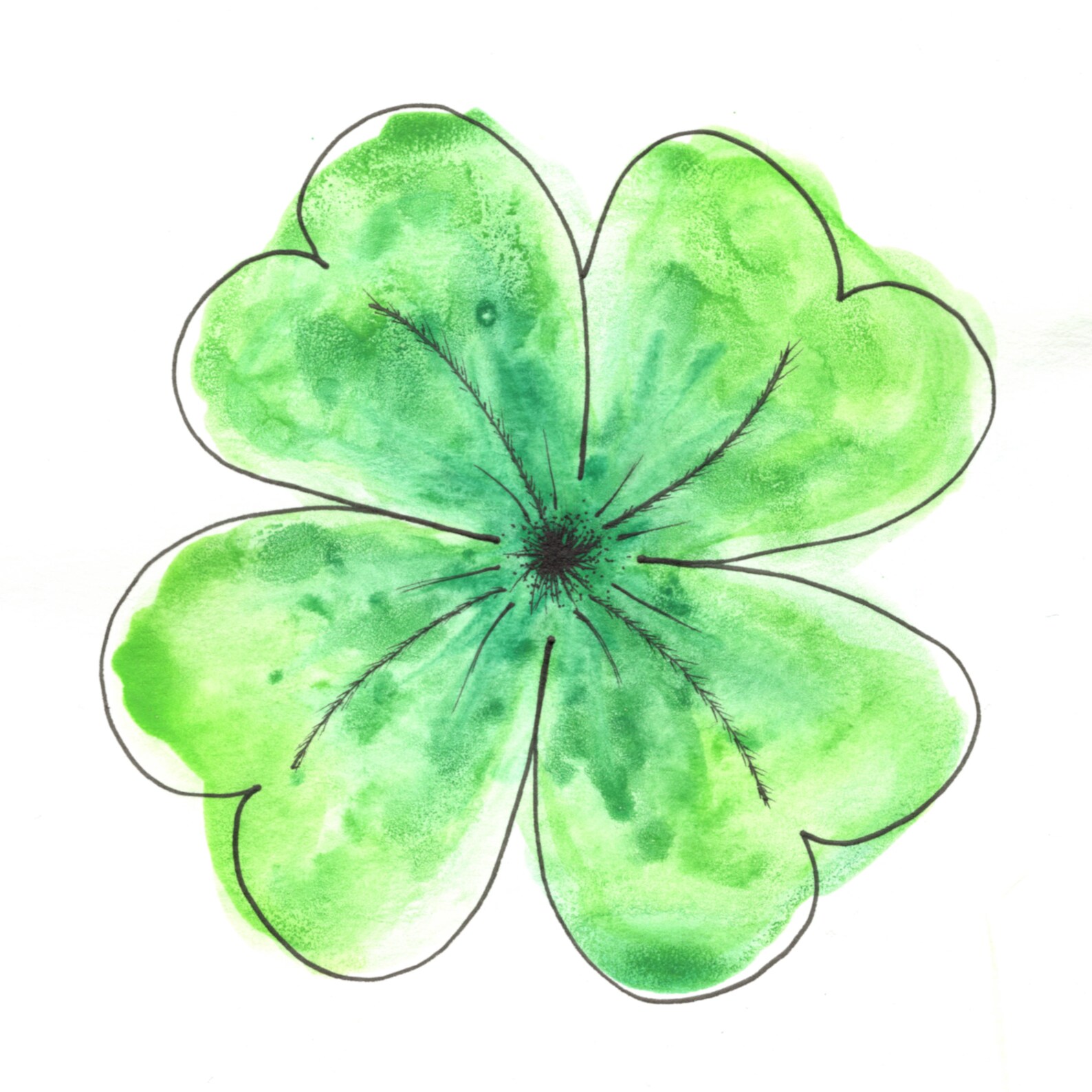 Digital Four-leaf Clover Watercolor Art: Hand-painted, Nature-inspired ...