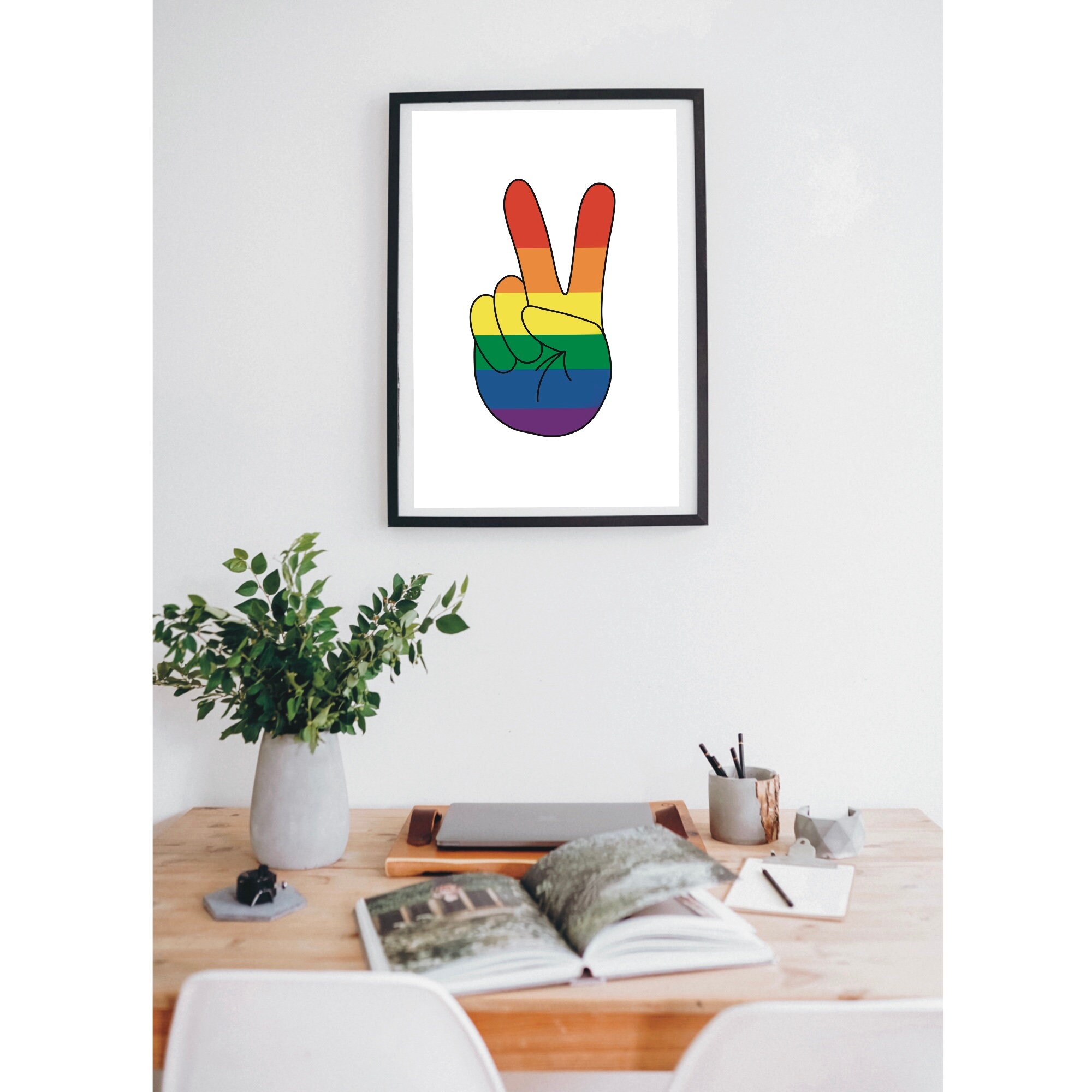 LGBT Pride Peace Sign Poster: Instant Download of a Rainbow Hand ...