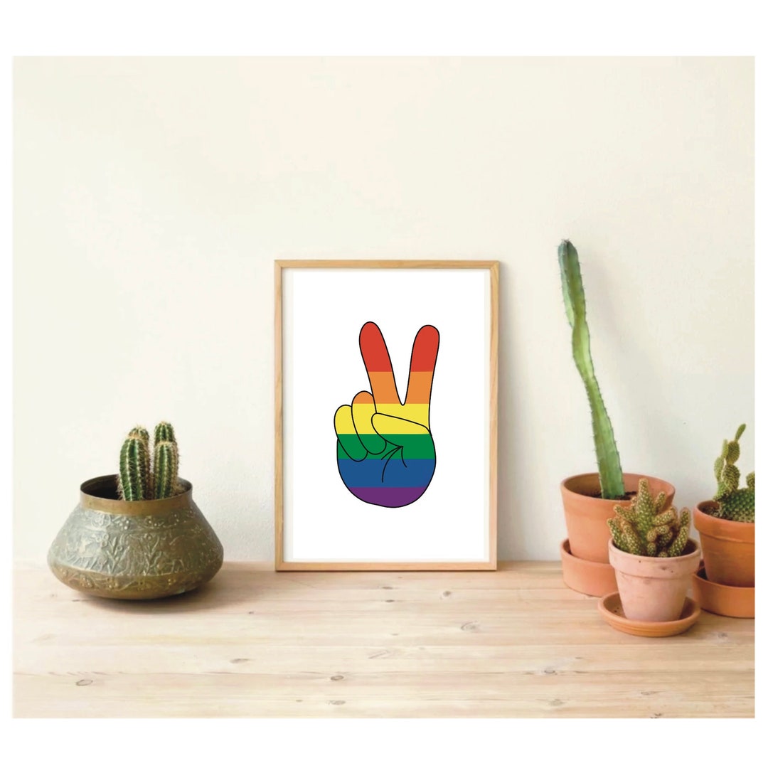 Rainbow Peace Sign Poster: LGBT Pride Poster Art Print. Hand Outline ...