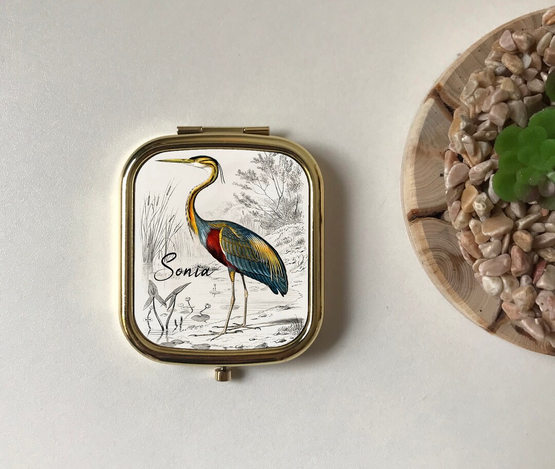 Heron Stork Compact Mirror, Bird Pencil Sketch Art Keepsake Friend ...