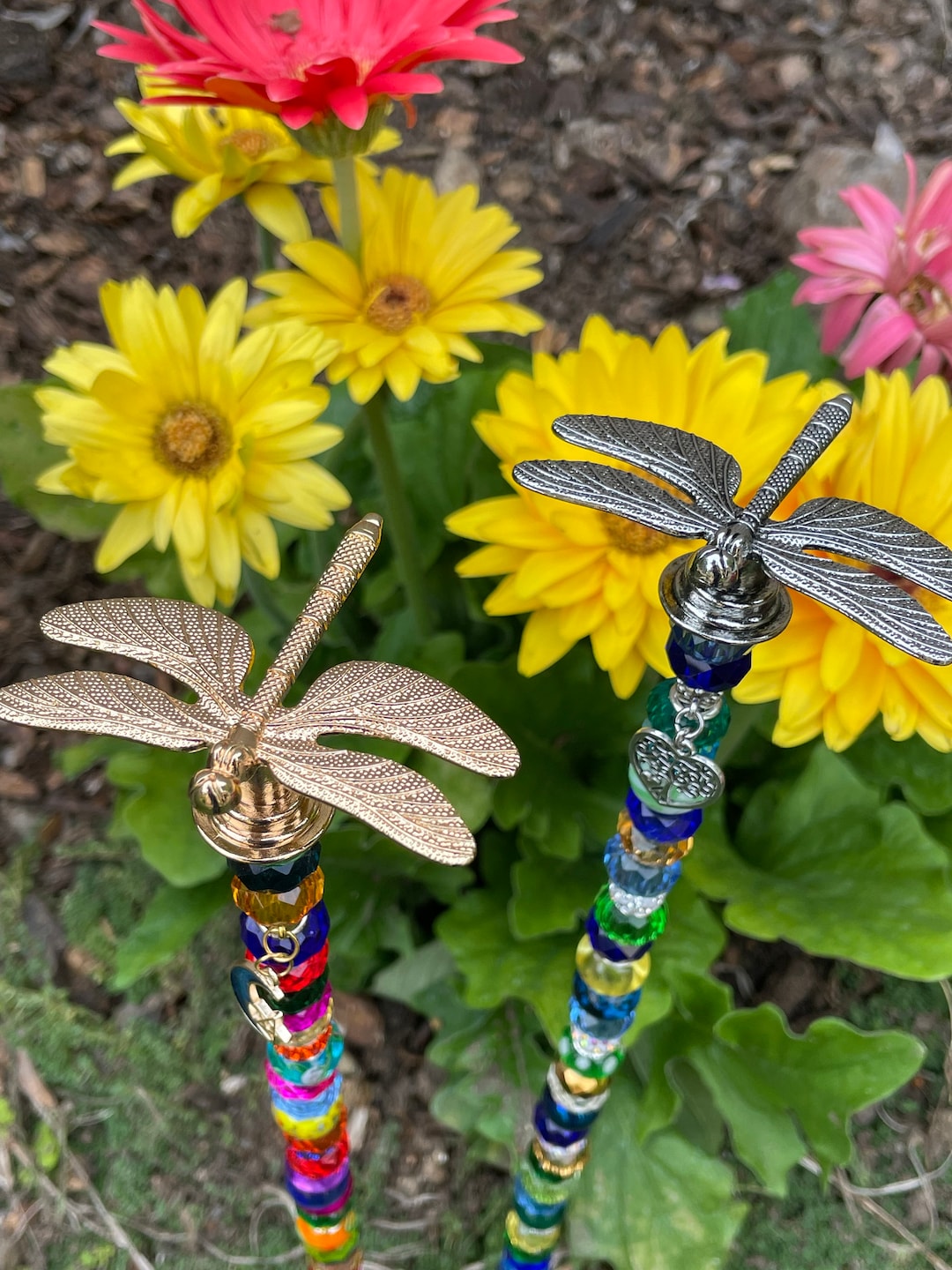 QUICK SHIP Beautiful 19-20” Dragonfly Stake, Your Choice of Silver or ...