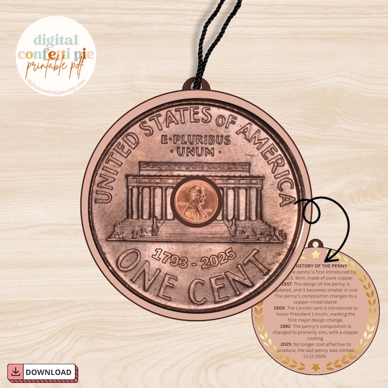 Printable Penny Ornament, DIY Paper Penny Ornament, Commemorative Coin ...