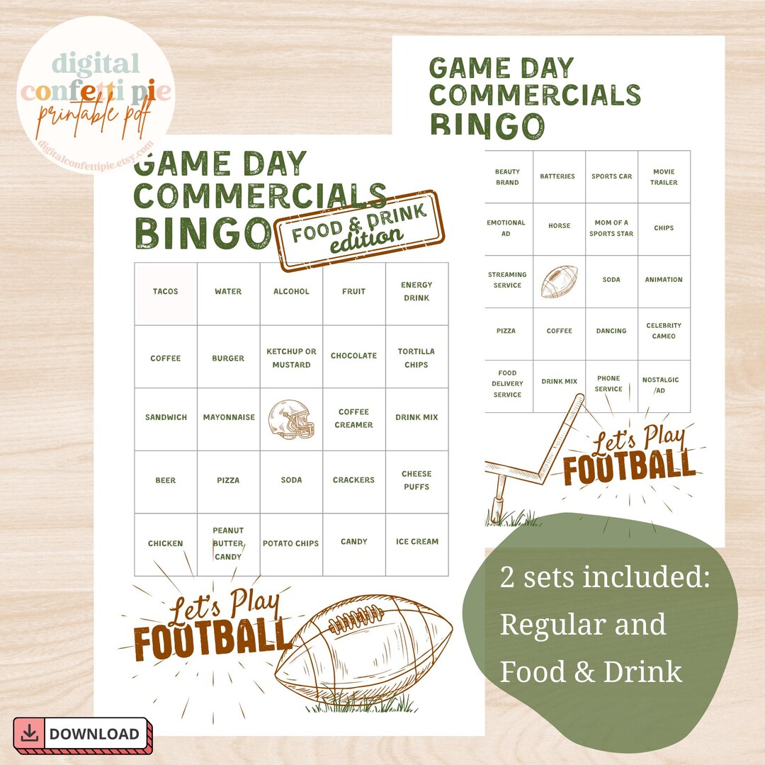 Football Commercials Bingo Printable, Fun Game Day Printable, Football ...