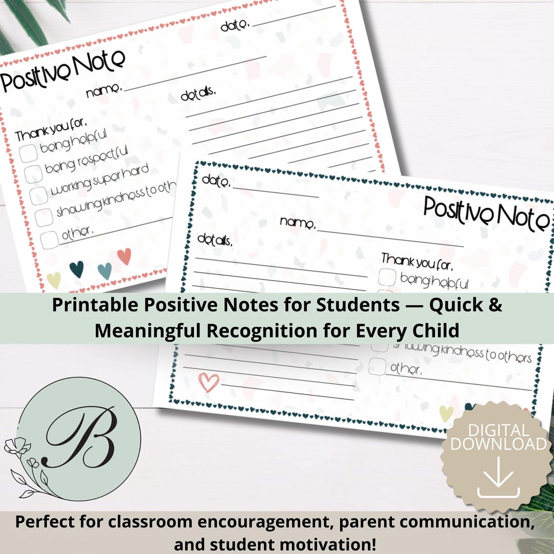 Printable Positive Notes for Students | Teacher Notes | Encouragement ...