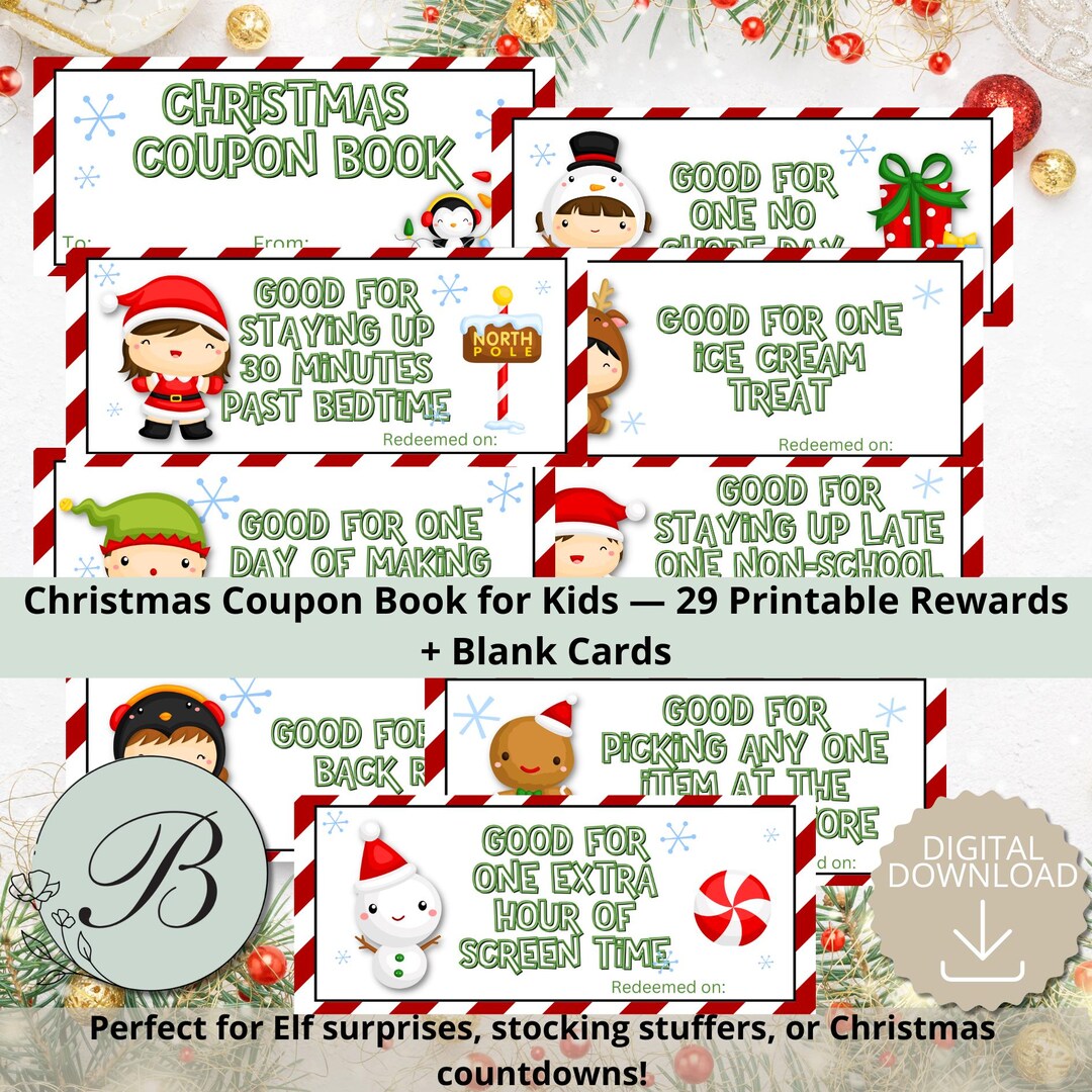 Printable Christmas Coupon Book for Kids – 29 Holiday Reward Coupons ...