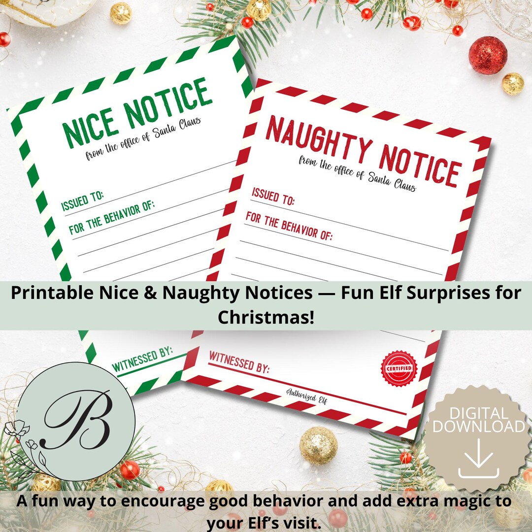Elf Nice & Naughty Notice Printable — Santa Report Cards for Kids ...