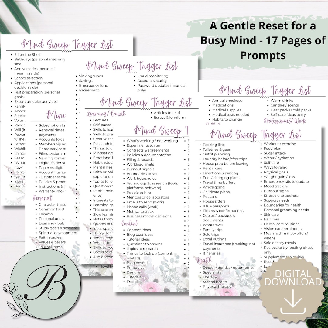 Mind Sweep Trigger List | Mental Clarity System (printable PDF) - Etsy