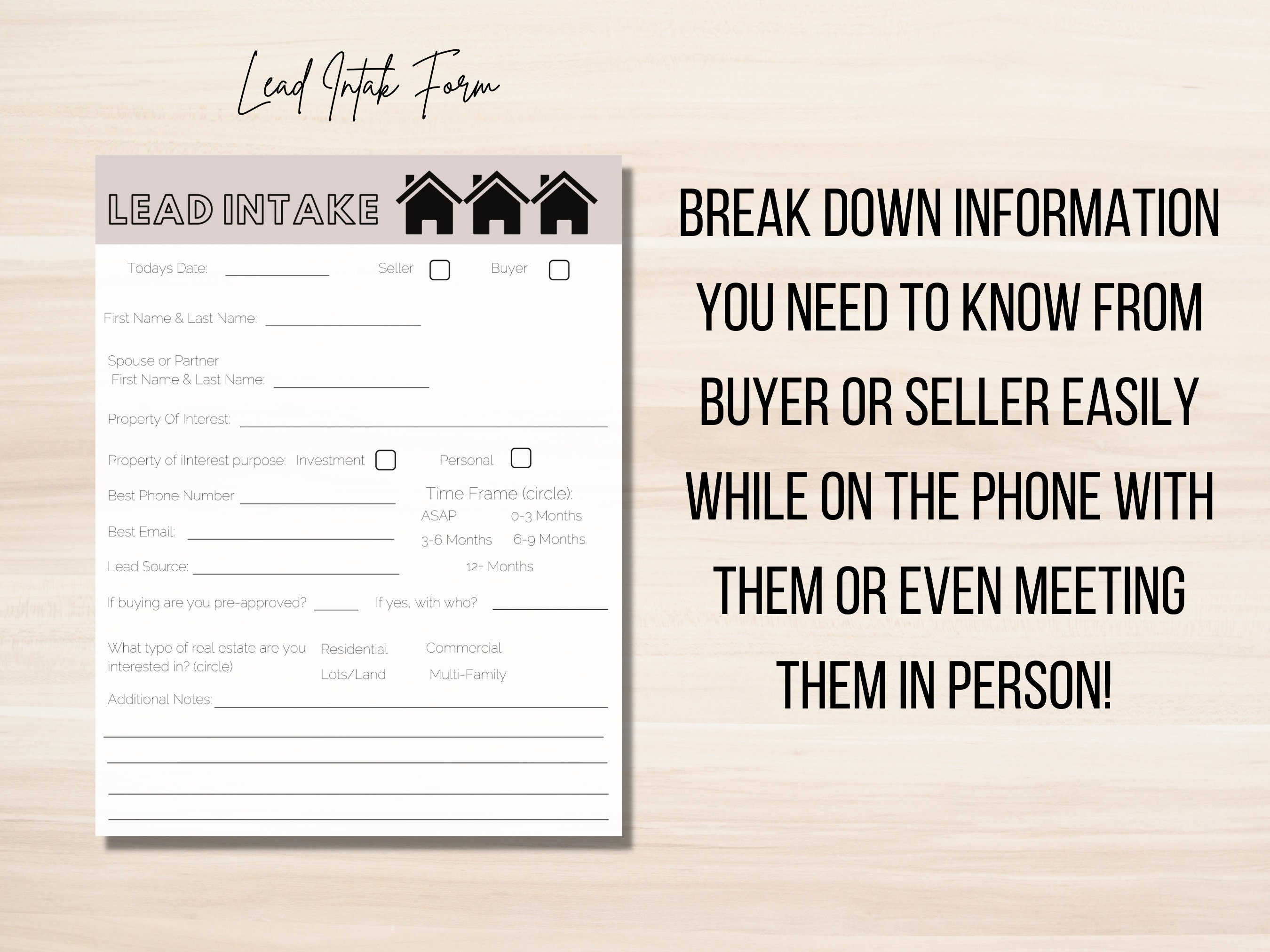 Real Estate Lead Intake Sheet: Realtor Marketing (canva PDF) - Etsy