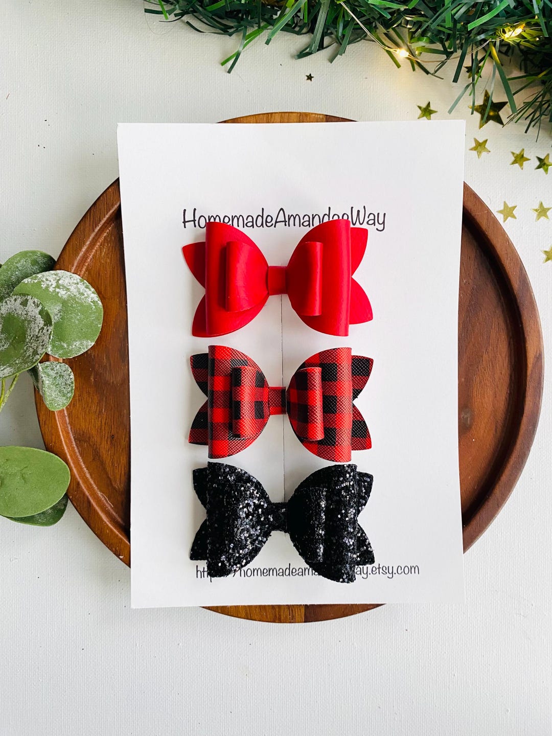 Christmas Bow Set| Buffalo Check Bow| Baby Headband Gift Set| Nylon ...