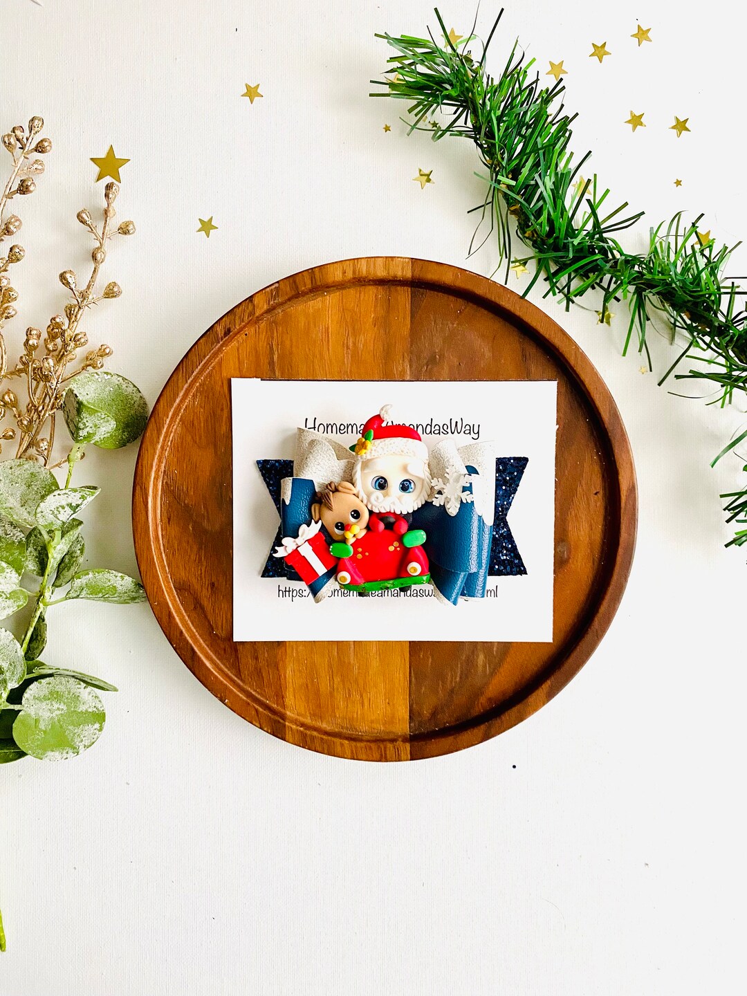 Santa Bow| OTT Christmas Bow| Clay Santa Bow| Christmas Bow| Bow Gift ...