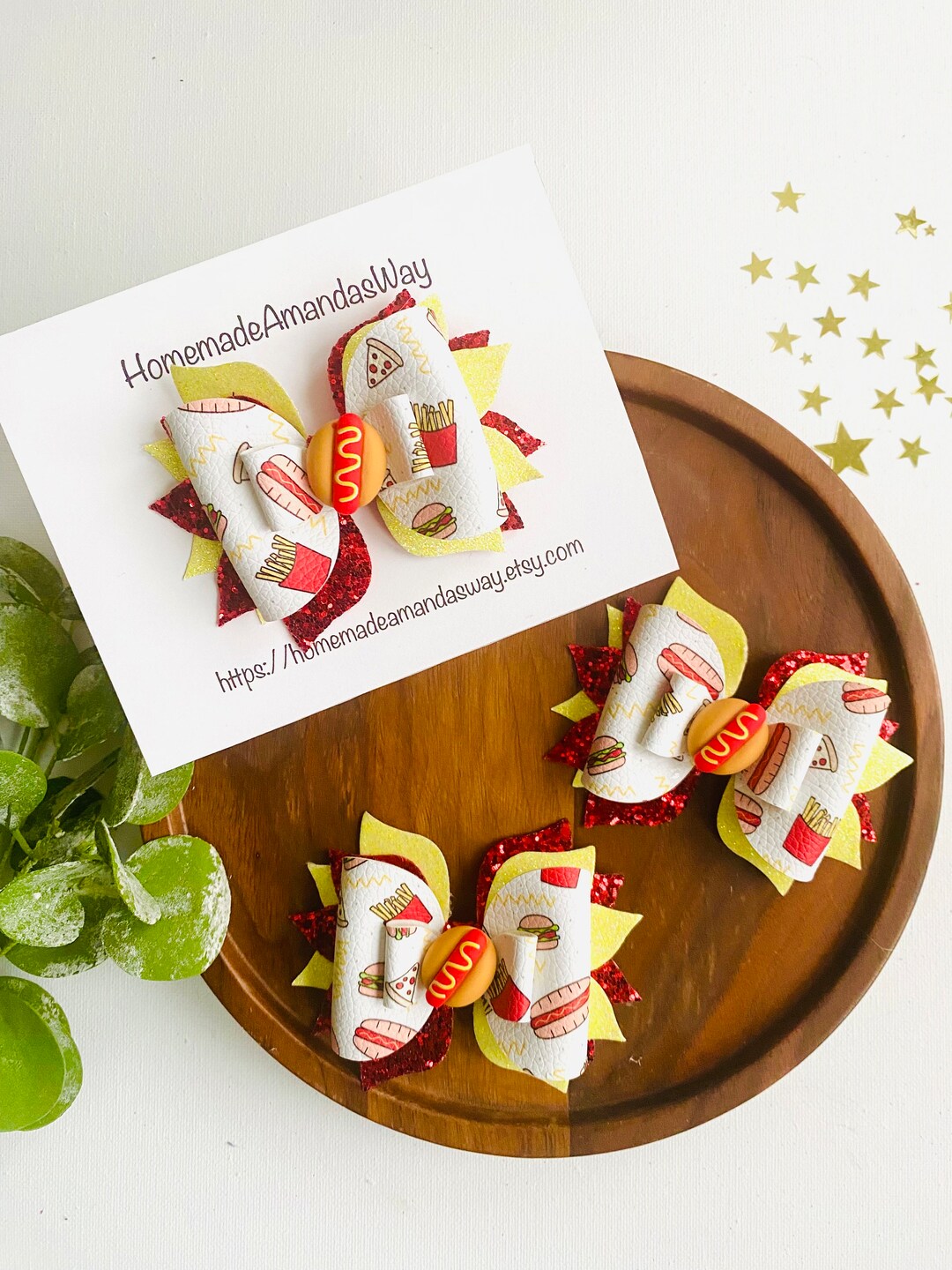 Fast Food Bow Snack Foods Bow Glitter Hair Bow Burgers Fries Hotdogs ...