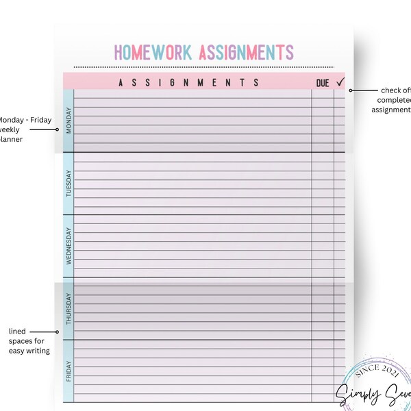 Homework Tracking Sheet - Etsy
