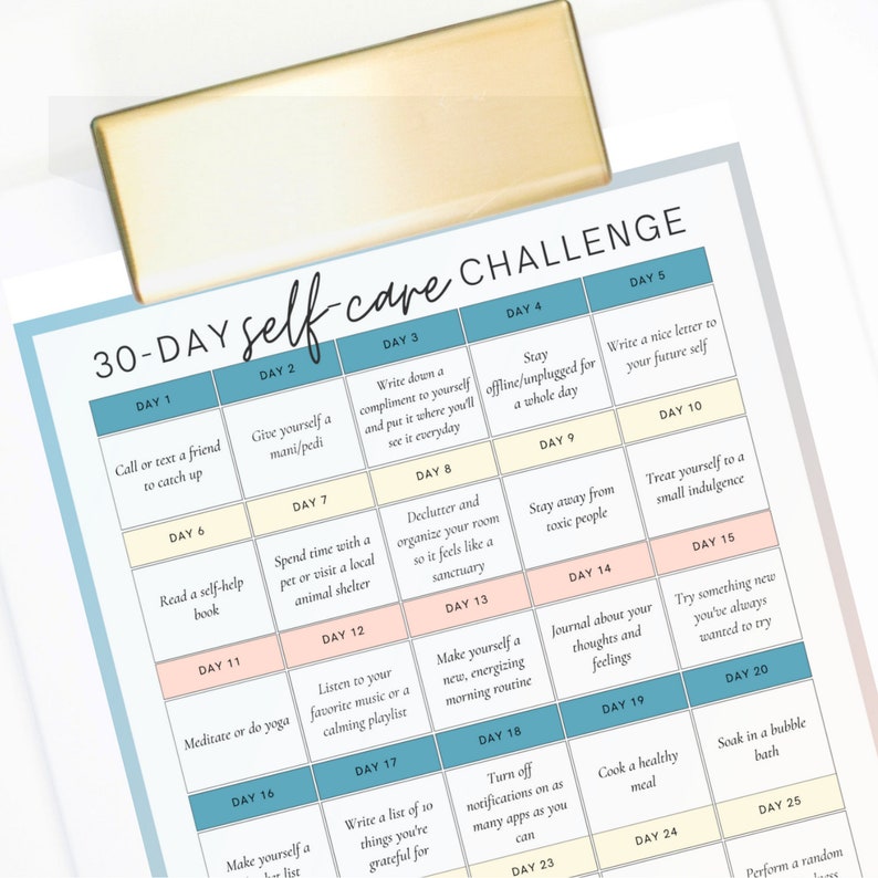 30 Day Self-care Challenge Tracker Printable PDF Self Care Challenge ...