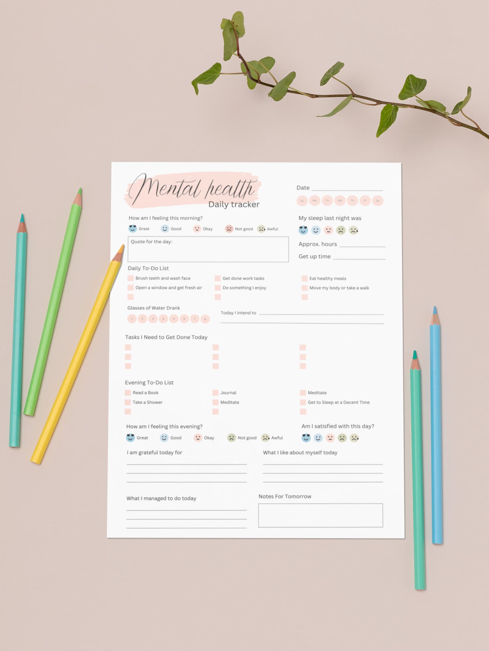 Printable Instant Digital Download Mental Health Tracker PDF Mental ...