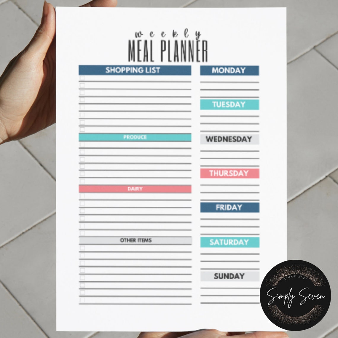 Printable Meal Planner Simple Weekly Meal Planning Sheet Meal Planner ...