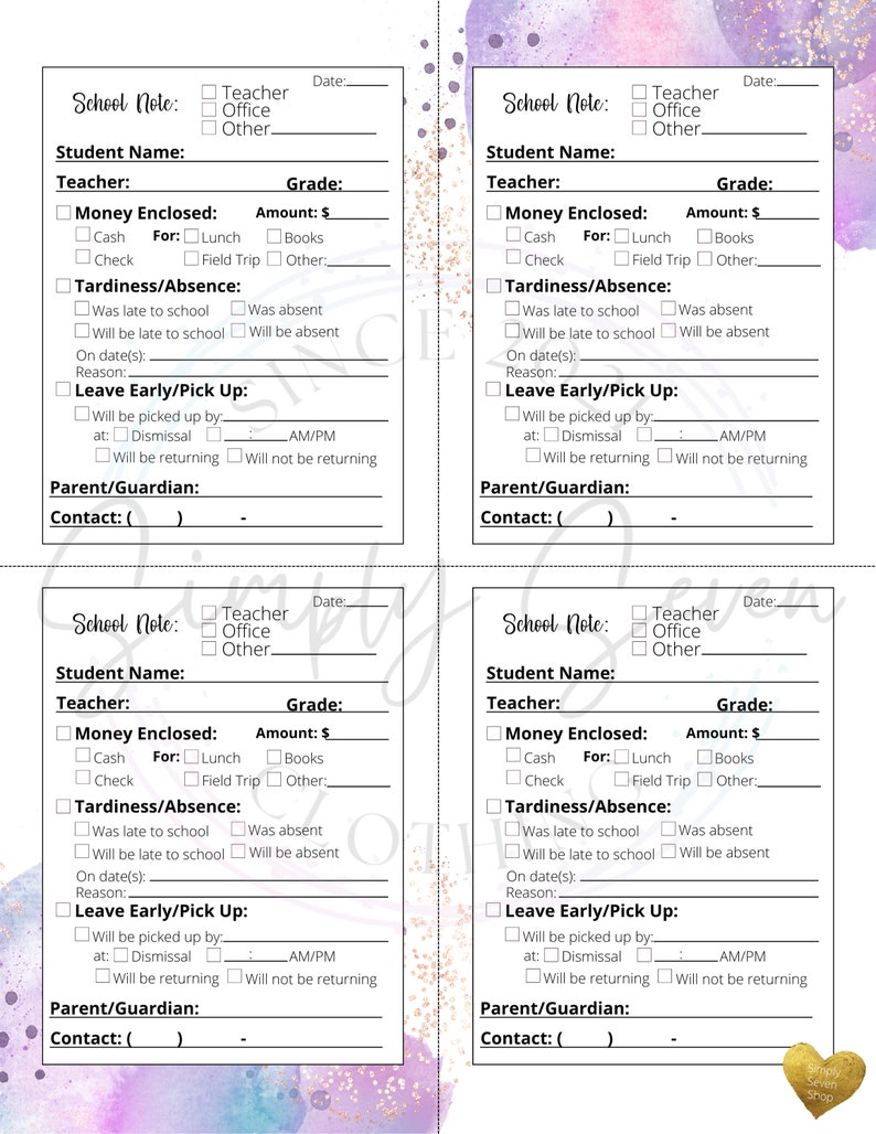 Printable School Notes School Notes Notes for Teacher - Etsy