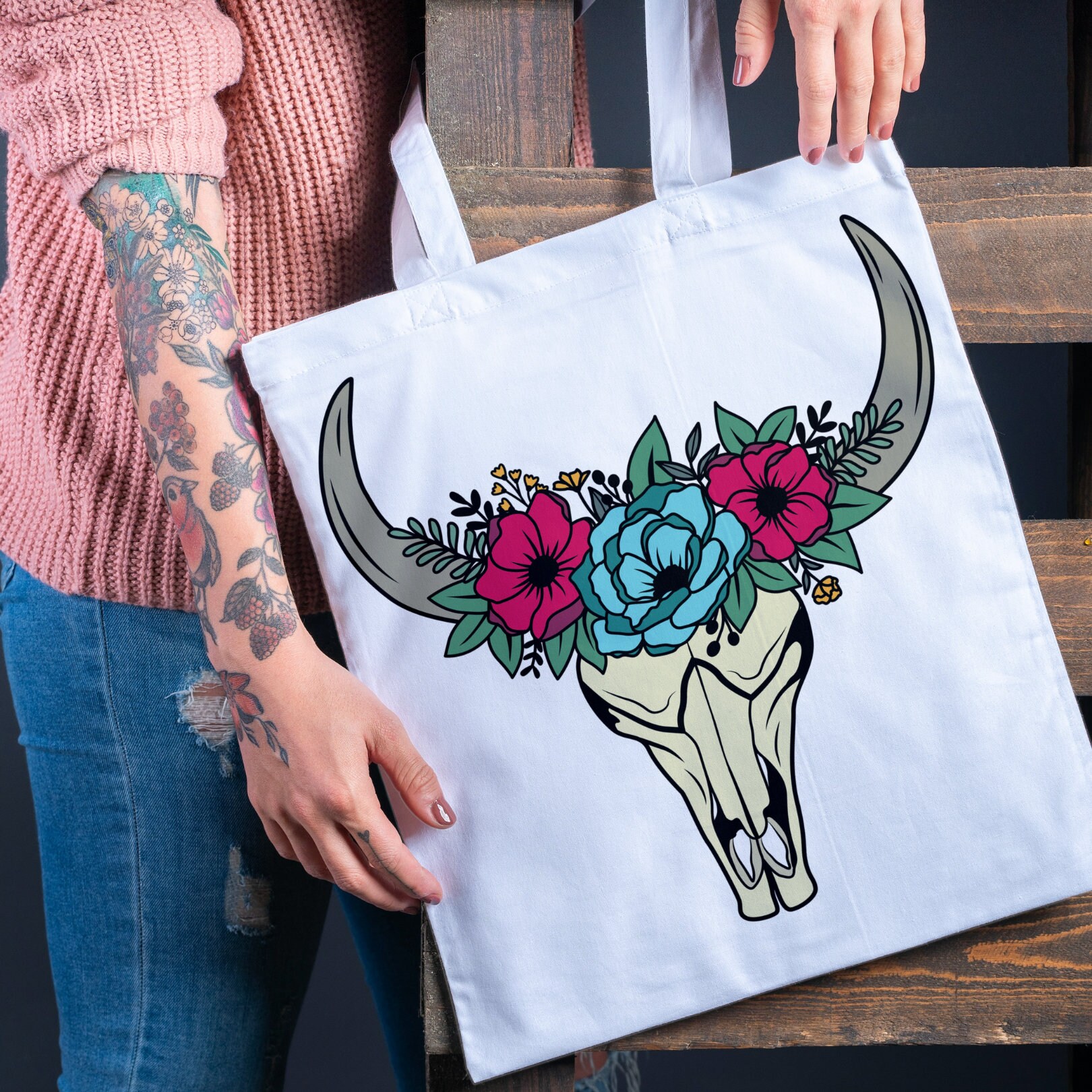 Bull Skull Flower PNG Retro Cow Skull PNG Western PNG - Etsy
