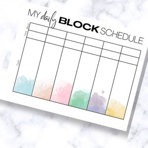 Watercolor Daily Block Schedule, Work Schedule, Fillable PDF Instant ...