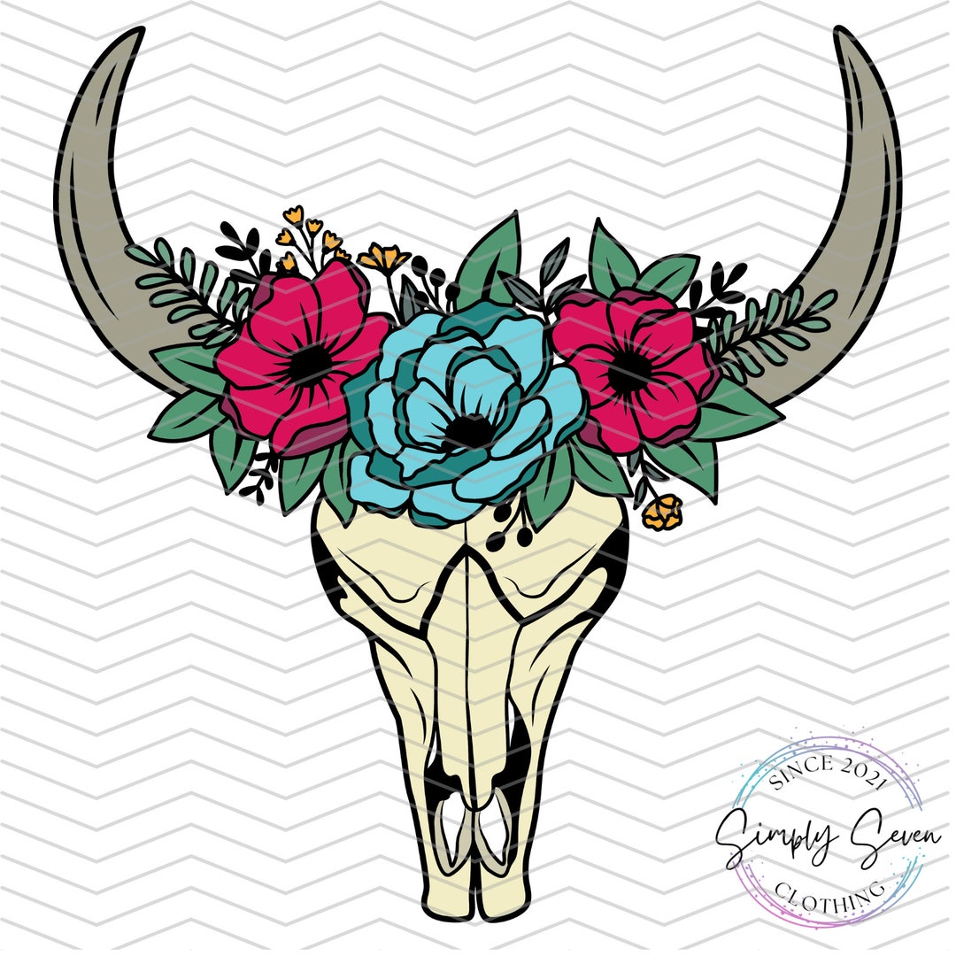 Bull Skull Flower PNG Retro Cow Skull PNG Western PNG Flower Bull Skull ...