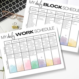 Watercolor Daily Block Schedule, Work Schedule, Fillable PDF Instant ...