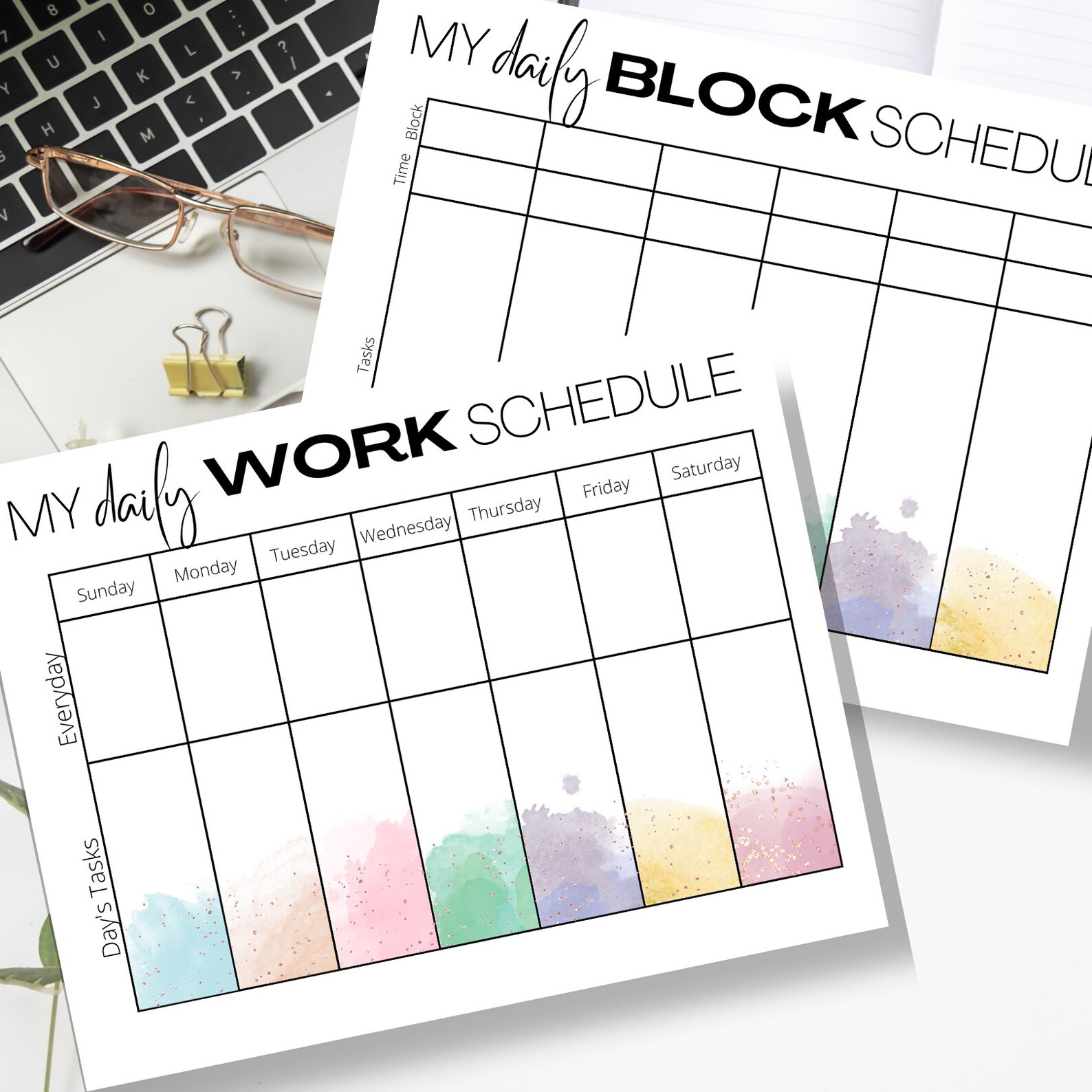 Watercolor Daily Block Schedule, Work Schedule, Fillable PDF Instant ...
