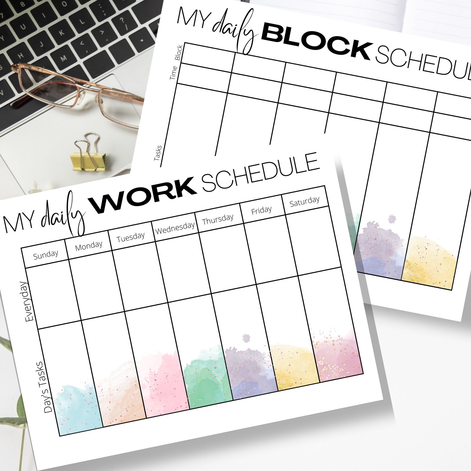 Watercolor Daily Block Schedule, Work Schedule, Fillable PDF Instant ...