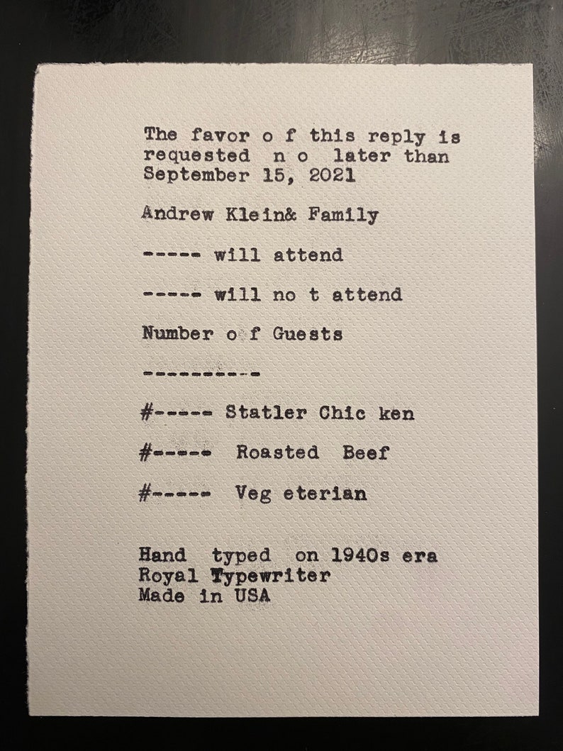 Individualized Hand Typed Invitations on 1940's Era Royal Co ...