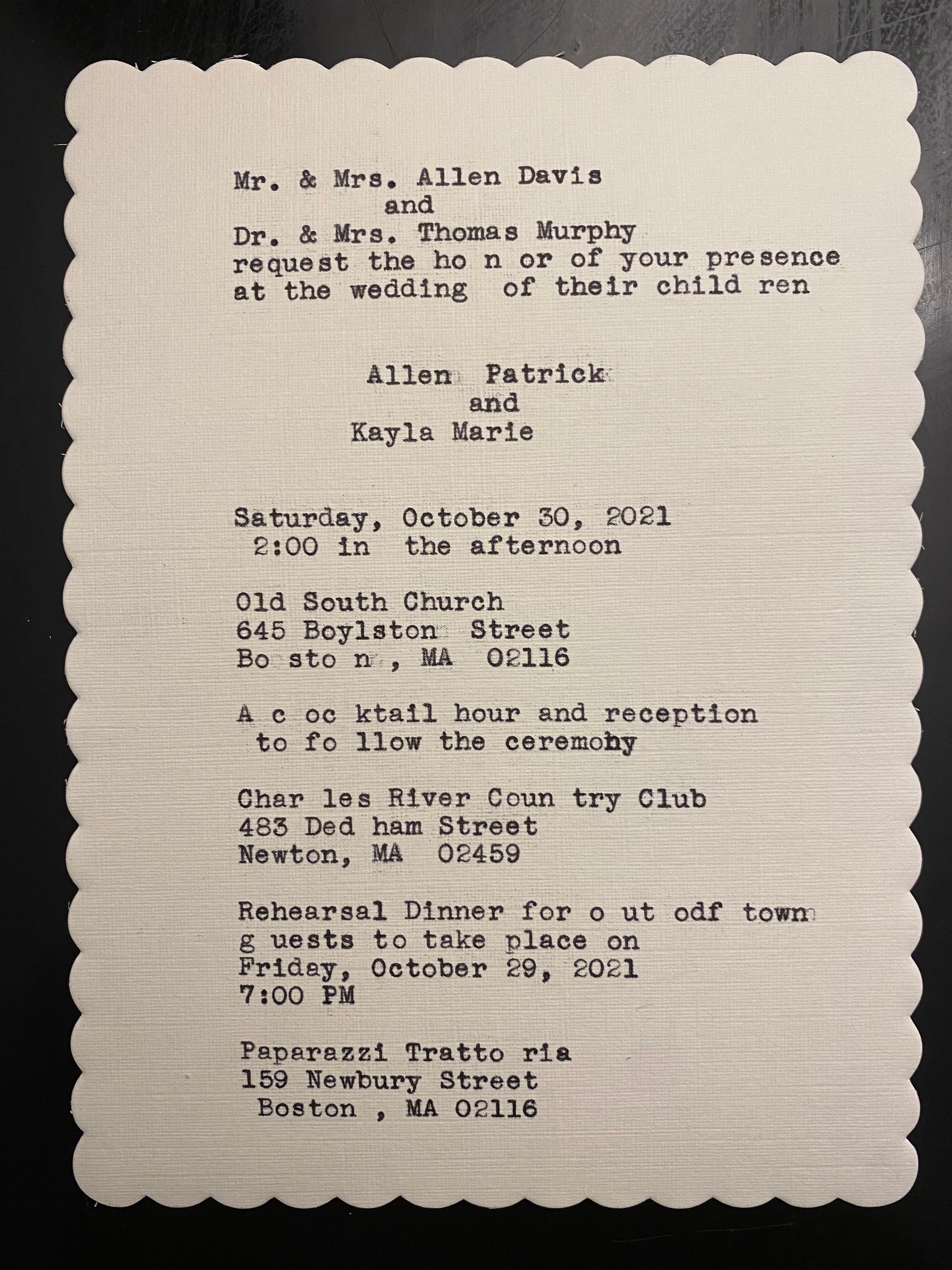 Individualized Hand Typed Invitations on 1940's Era Royal Co ...