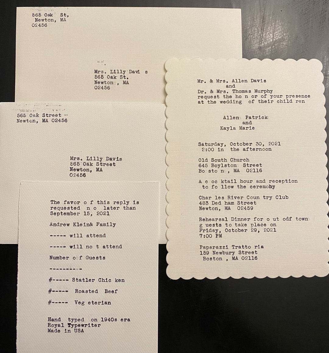 Individualized Hand Typed Invitations on 1940's Era Royal Co ...