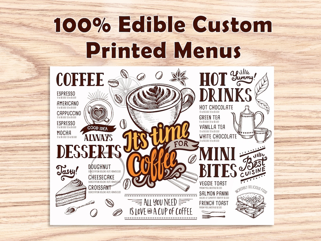 Edible Menu , Custom Printed Menu, Wafer Menu, Party Menu, 24 Pieces ...