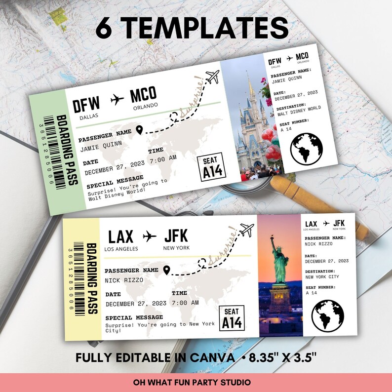 Boarding Pass Template, Canva Boarding Pass Template, Editable DIY ...