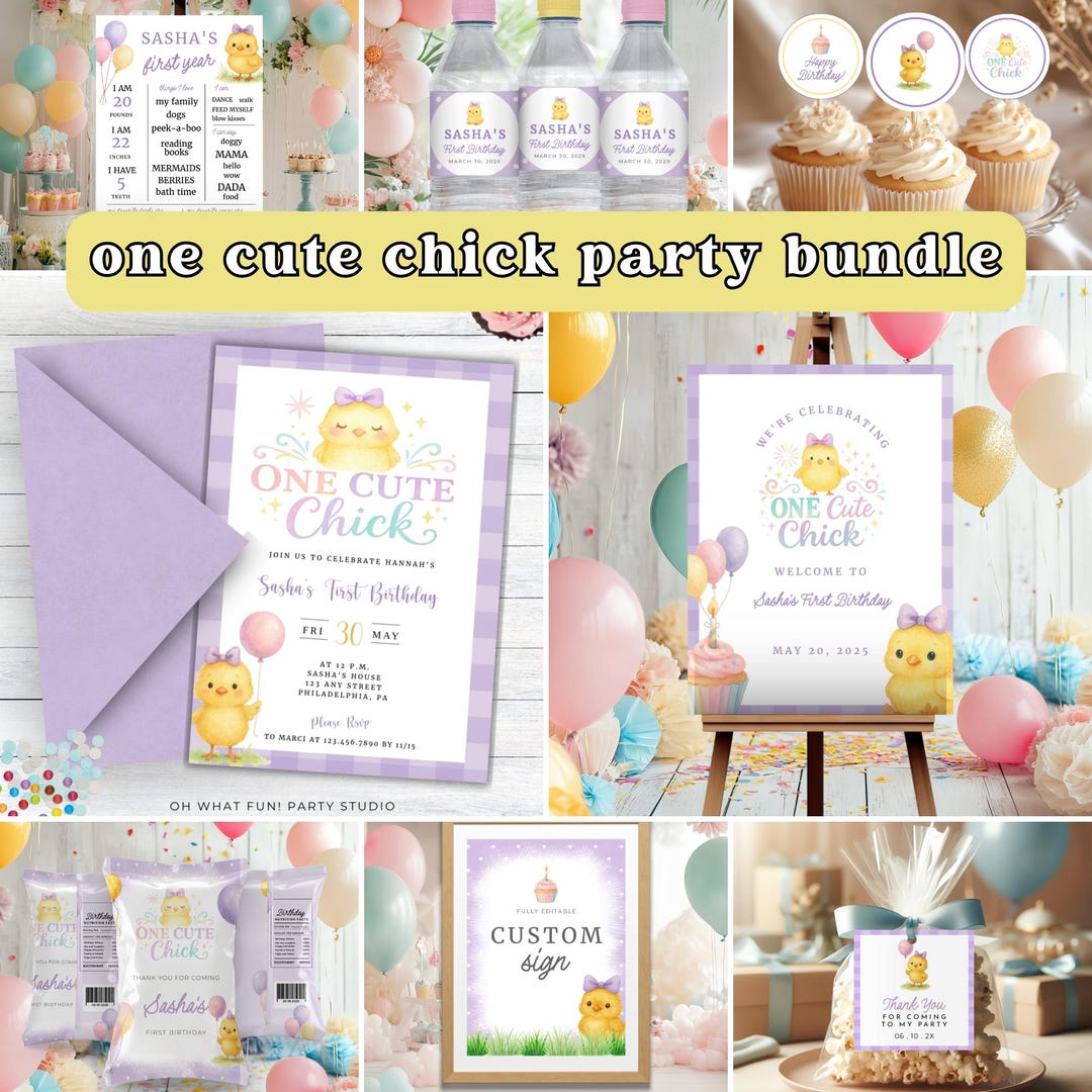 One Cute Chick Birthday Invitation Bundle, One Cute Chick Birthday ...